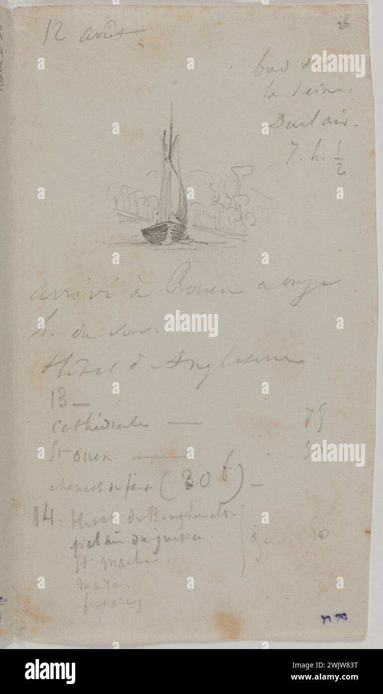 Victor Hugo (1802-1885). "Bord of the Seine. Duclair". Graphite pencil ...