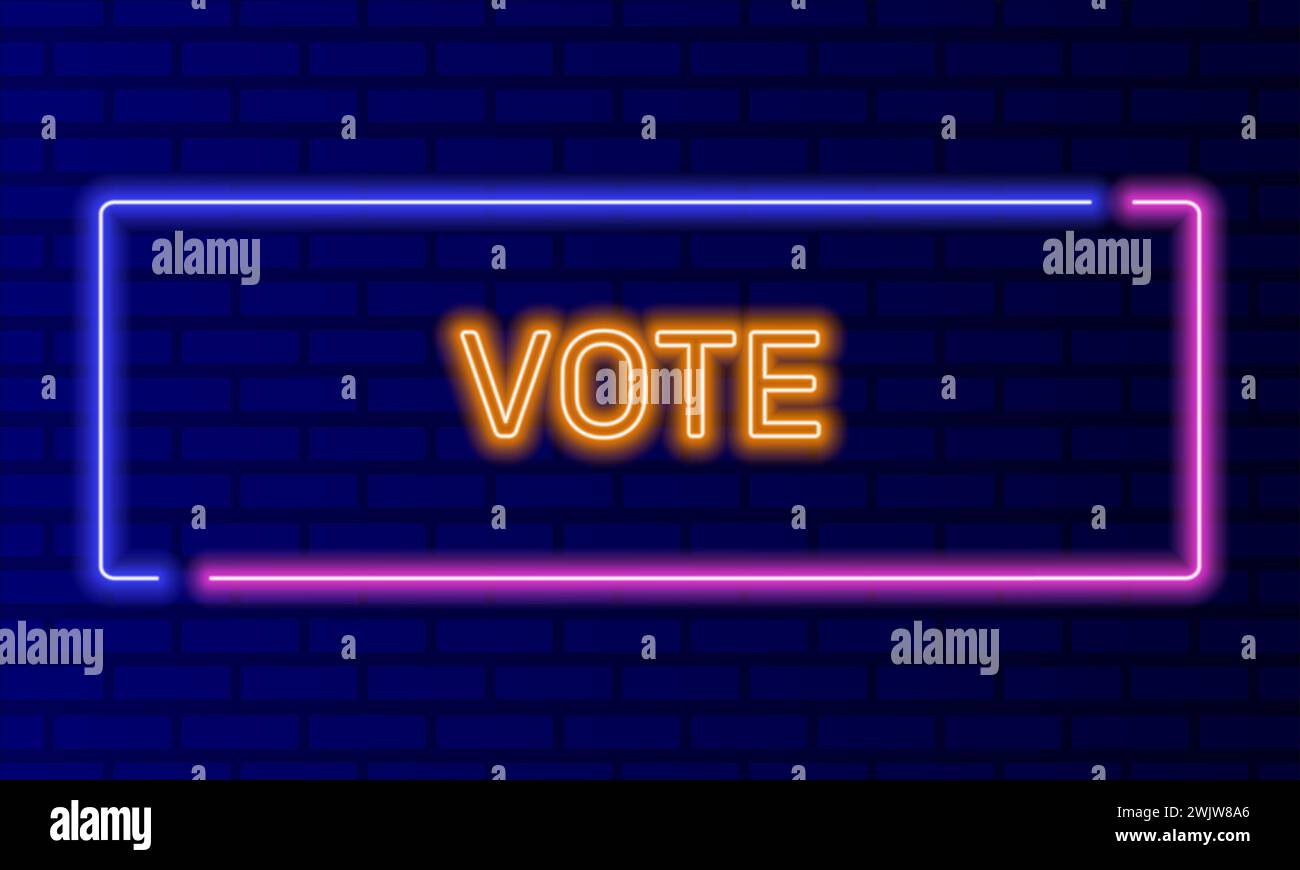 Neon sign vote in speech bubble frame on brick wall background vector ...