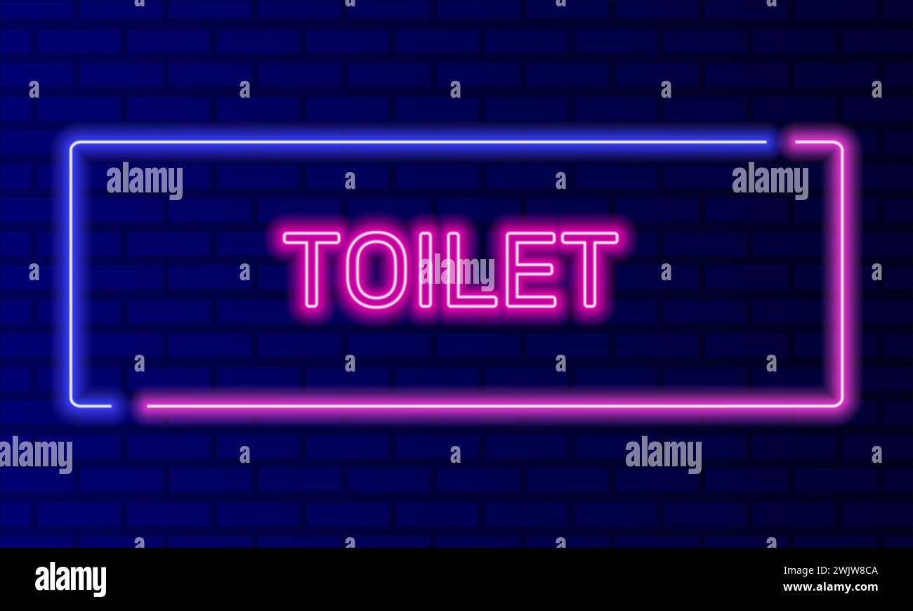 Neon sign toilet in speech bubble frame on brick wall background vector ...