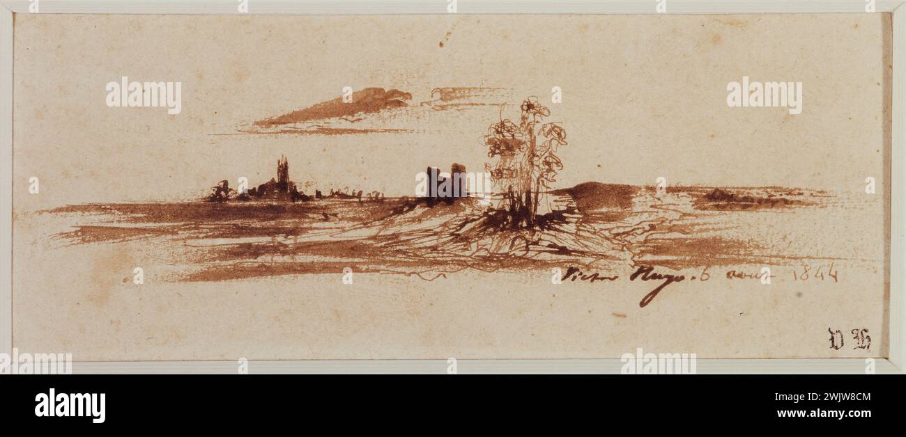 Victor Hugo (1802-1885). "Landscape ". Plume and wash of brown ink on ...