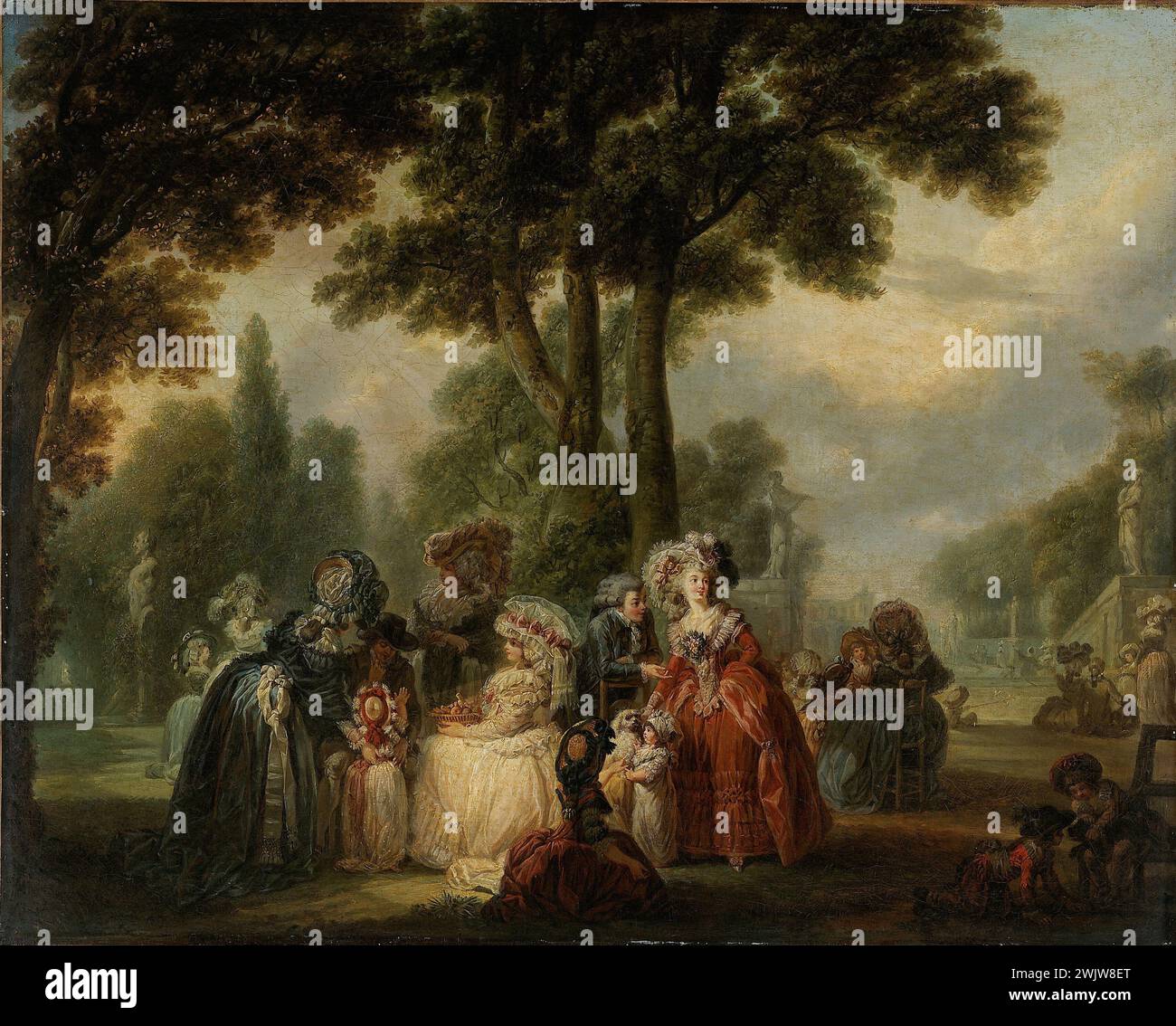 Watteau de Lille (Louis-Joseph Watteau, dit). "Assembly in a park". Oil ...