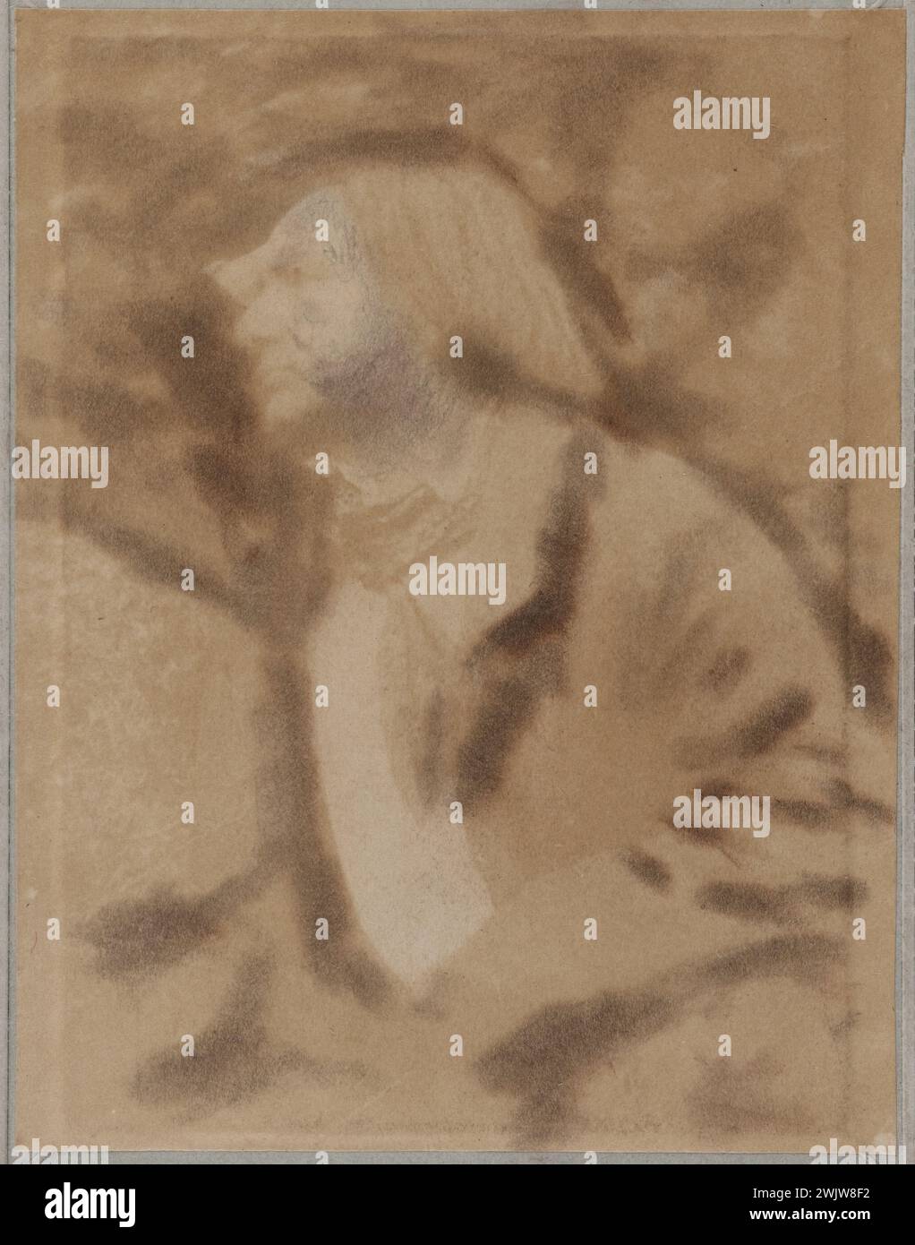 Victor Hugo seated, left profile, right arm leaning at a slope, right ...