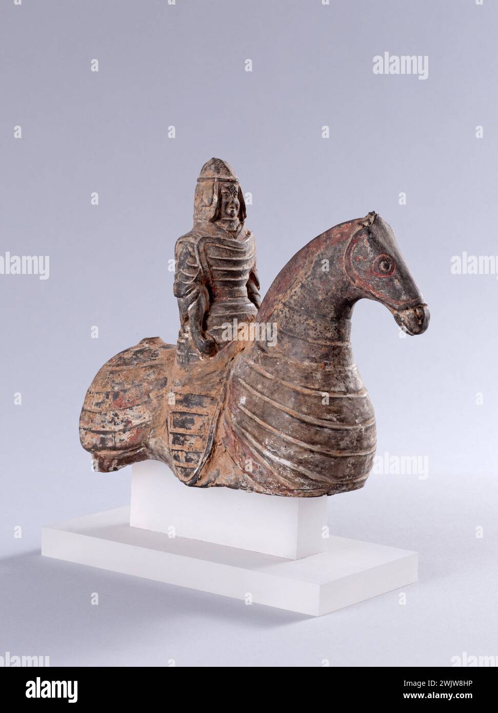 Mingqi Cavalier and horse. Terracotta with red traces. China, Northern ...