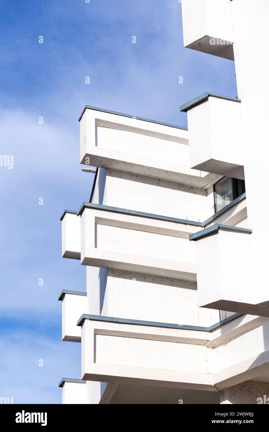 Architectural detail from a white modern concrete building with ...