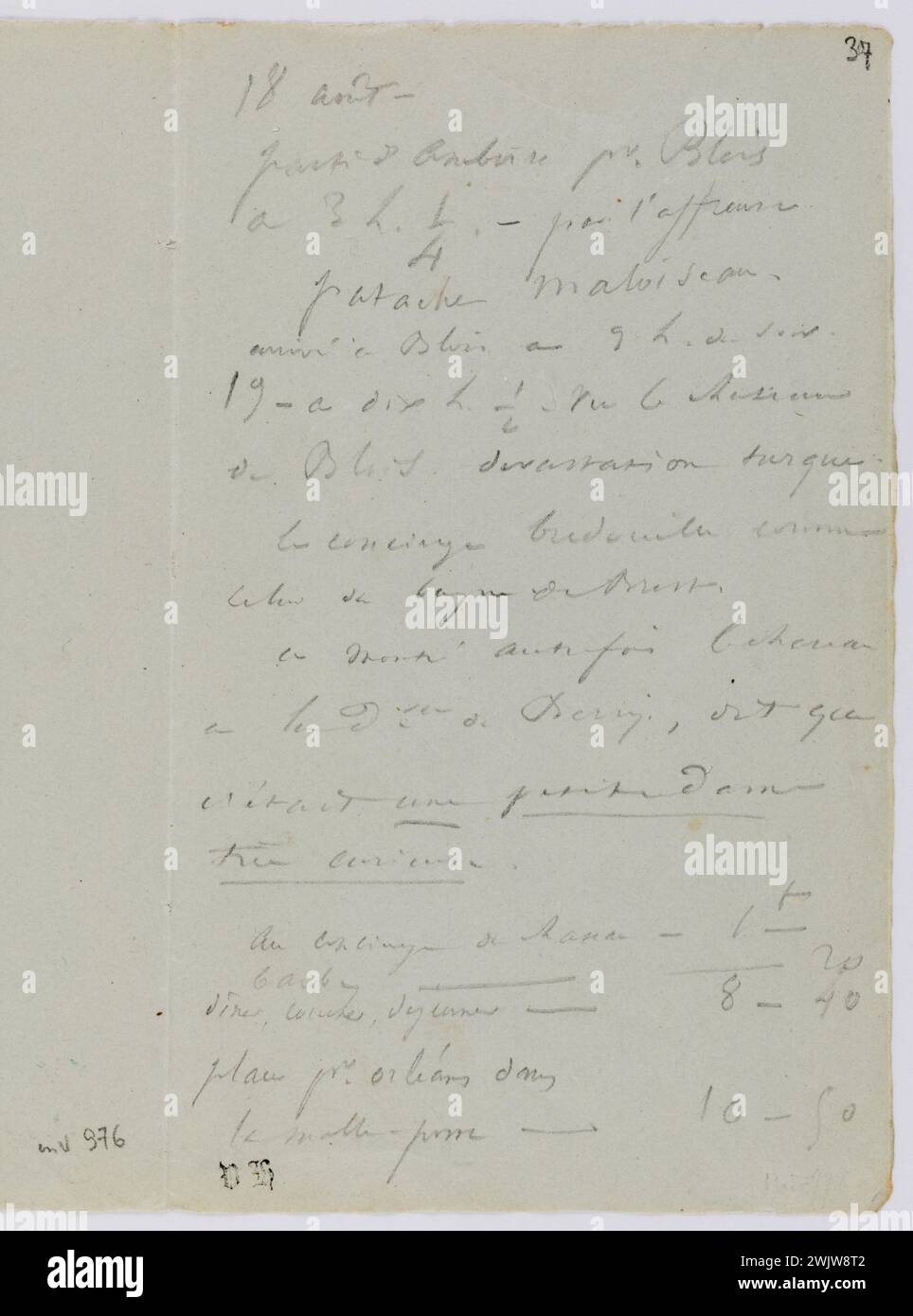 Victor Hugo (1802-1885). Travel book, from August 13 to 21, 1834 ...