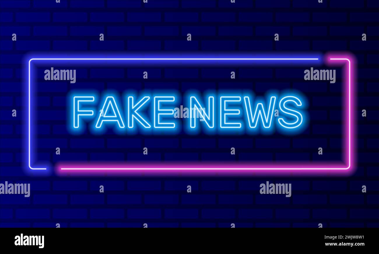 Neon sign fake news in speech bubble frame on brick wall background ...