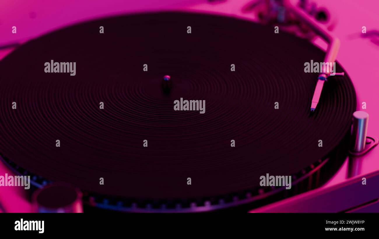 This 3D illustration showcases a vinyl record player with vibrant ...