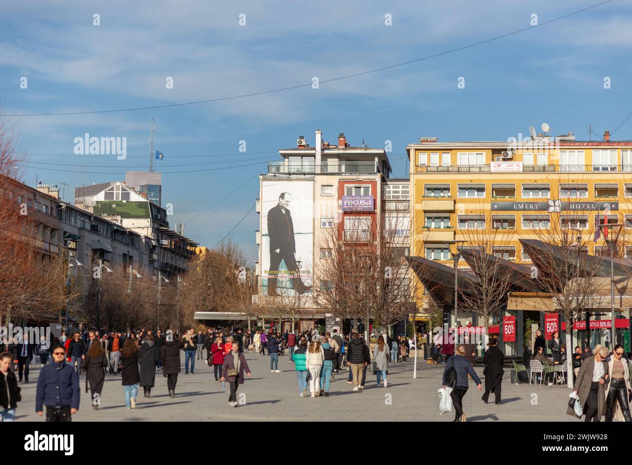 Pristina, Kosovo - February 5, 2024: Mother Teresa Boulevard is a ...