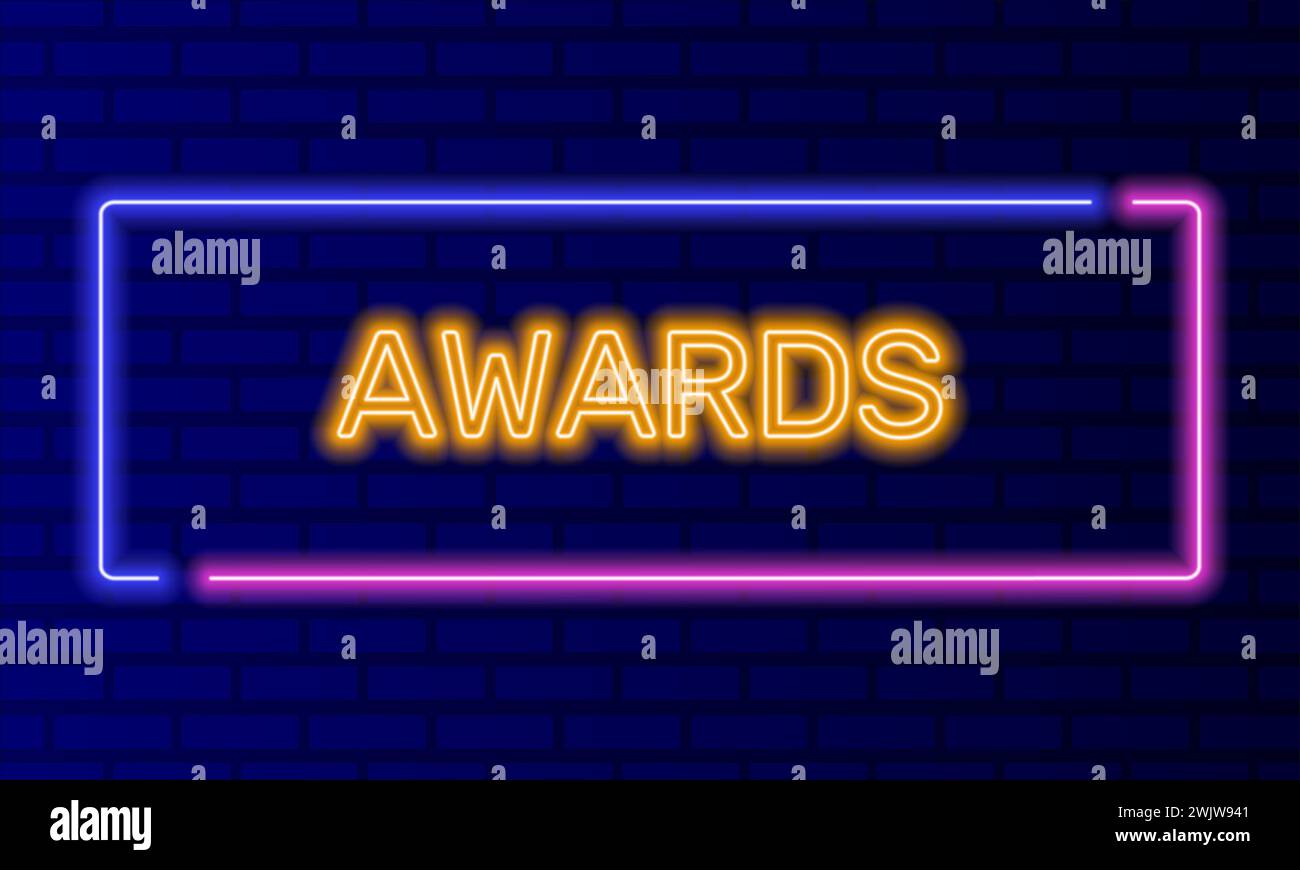 Neon sign awards in speech bubble frame on brick wall background vector ...