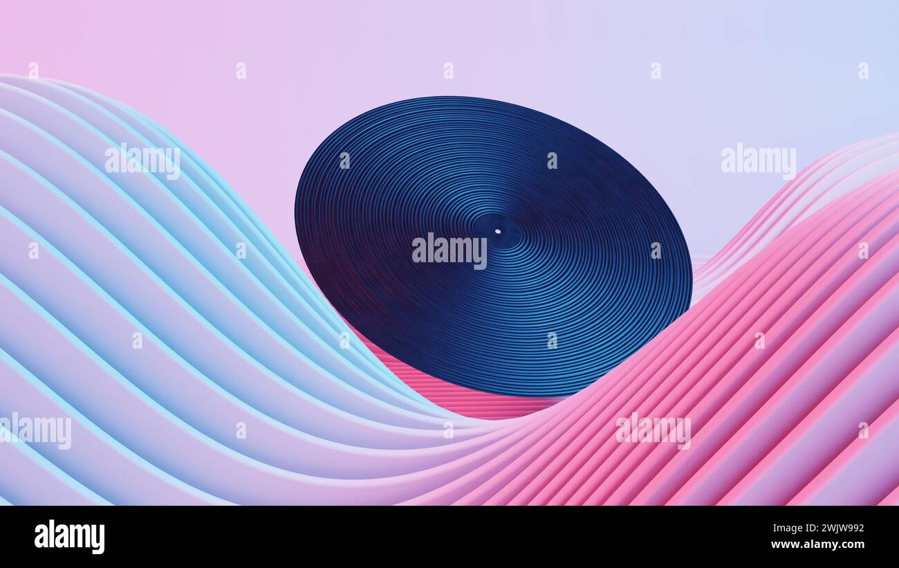 This artwork depicts a vinyl record set against a retro wave landscape ...