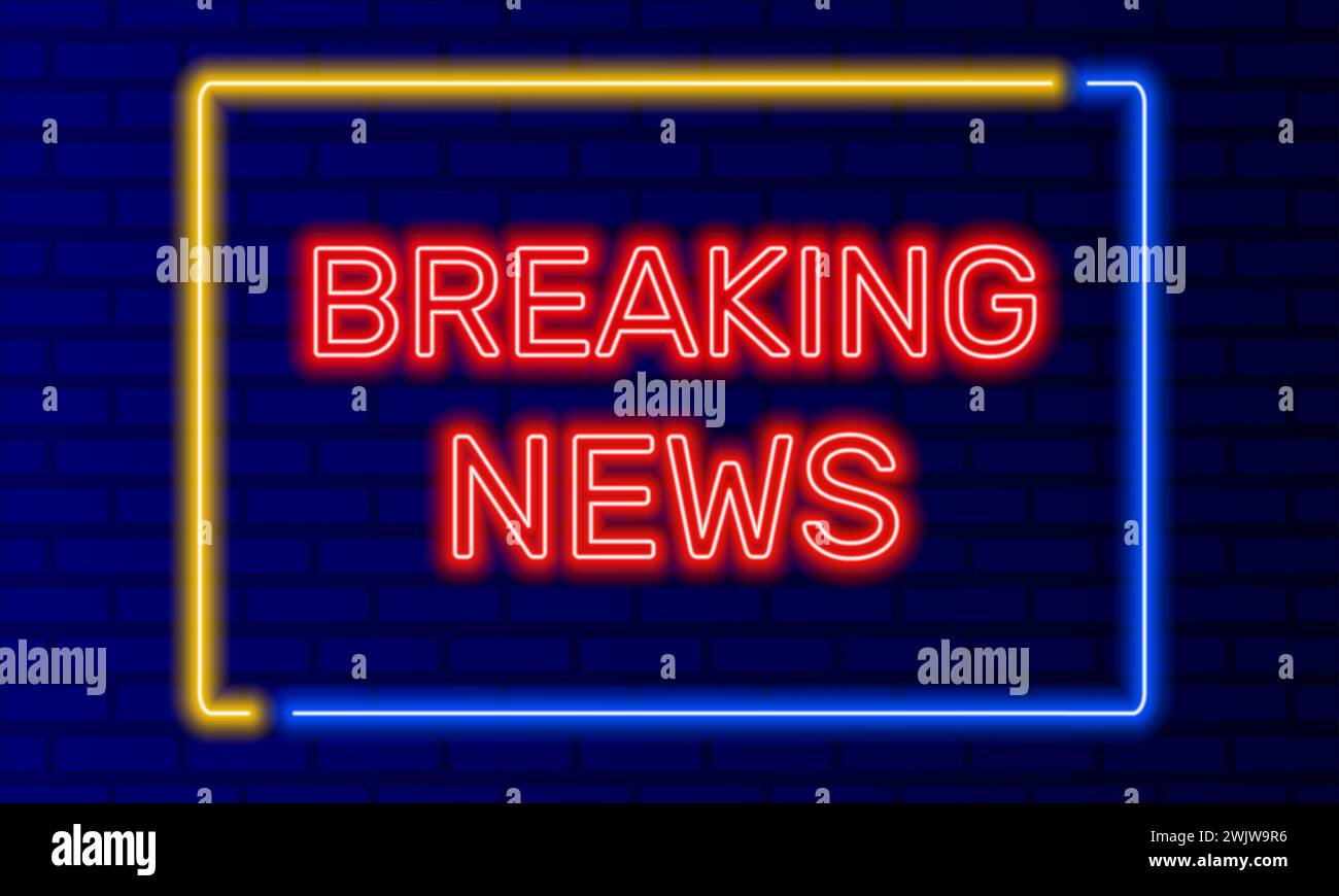 Neon sign breaking news in speech bubble frame on brick wall background ...