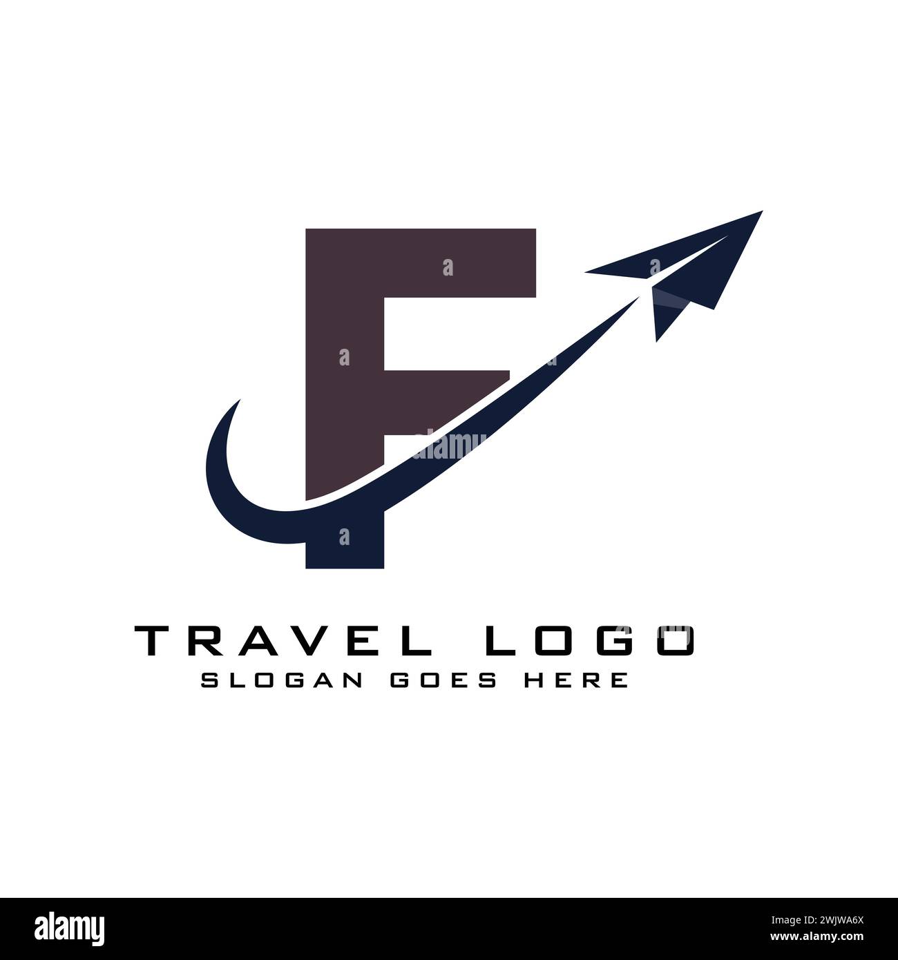Letter F Travel Logo icon Design with plane graphic element for travel ...