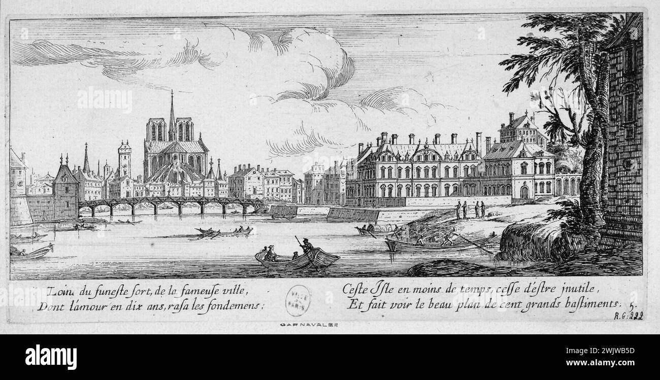 Israel Silvestre (1621-1691). "View of Notre-Dame Island". Etching ...