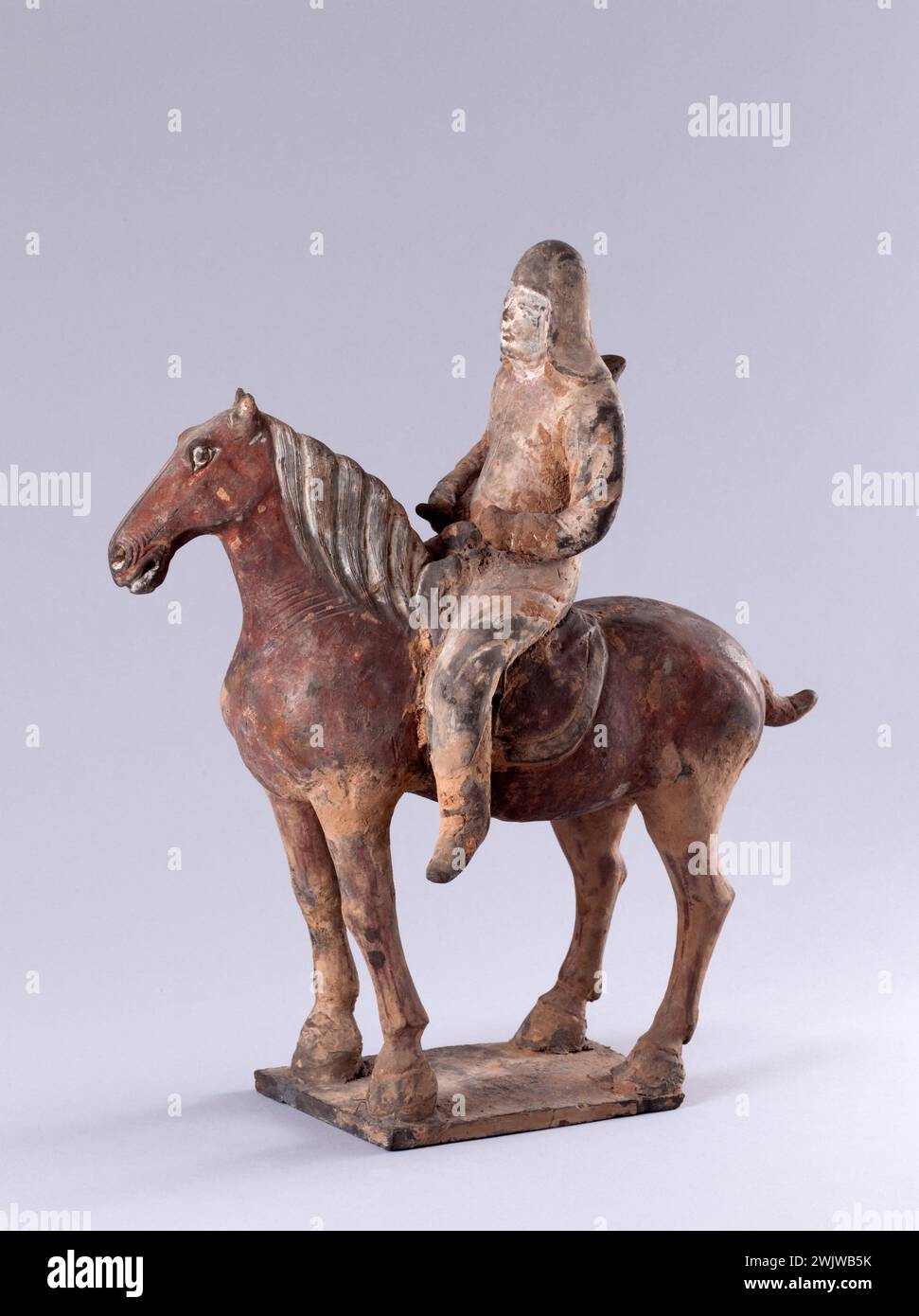 Mingqi Horse and Cavalier. Terracotta with glaze. China, Northern Wei ...