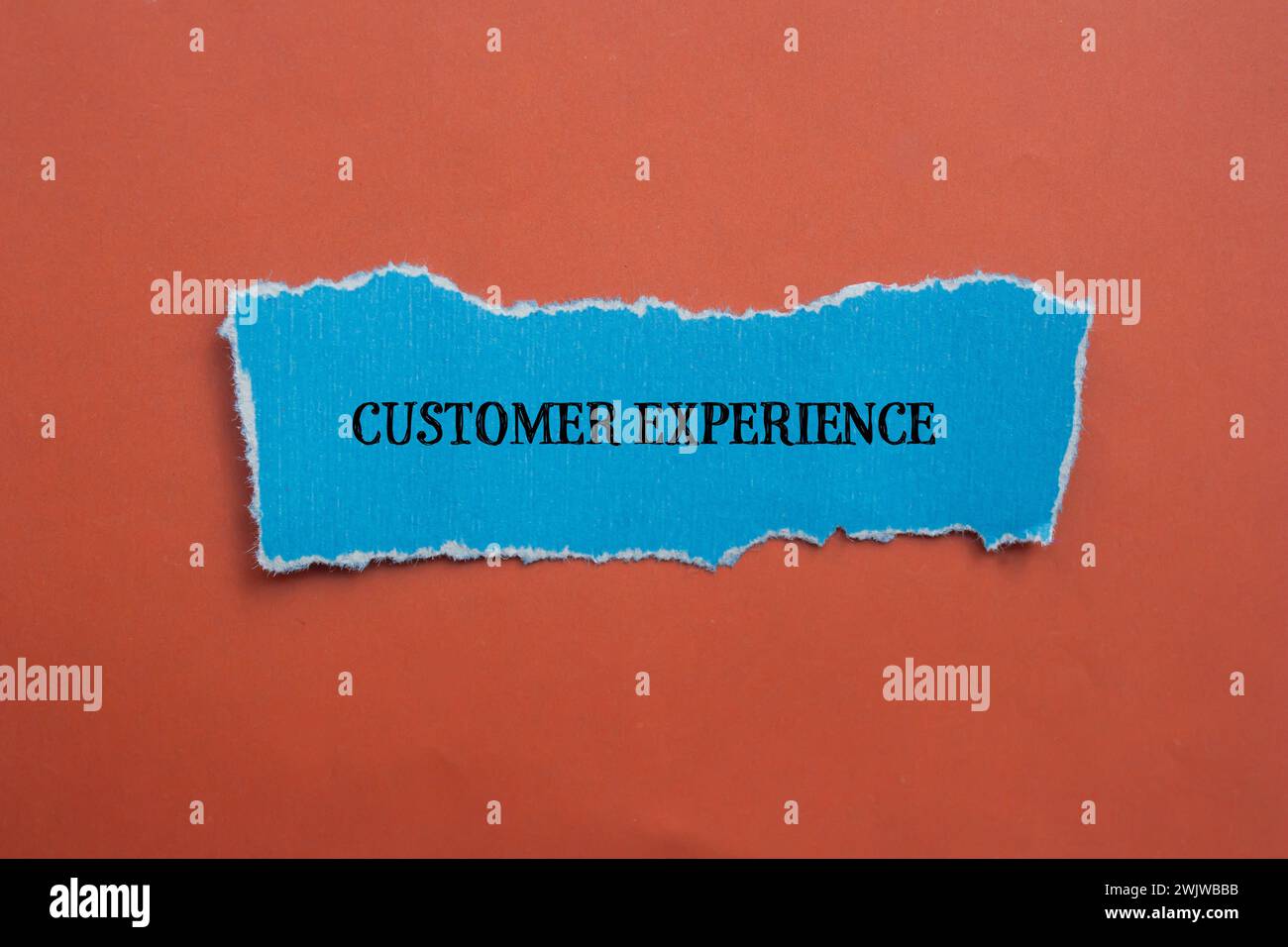 Customer experience words written on blue torn paper with color ...