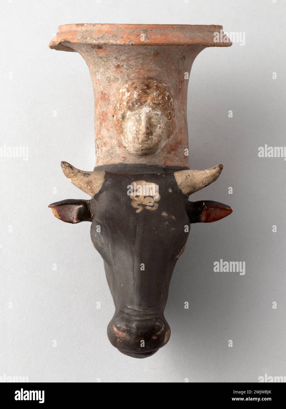 Rhyton in the shape of a cow's head. Relief decor. Taranto, 350 -330 BC ...