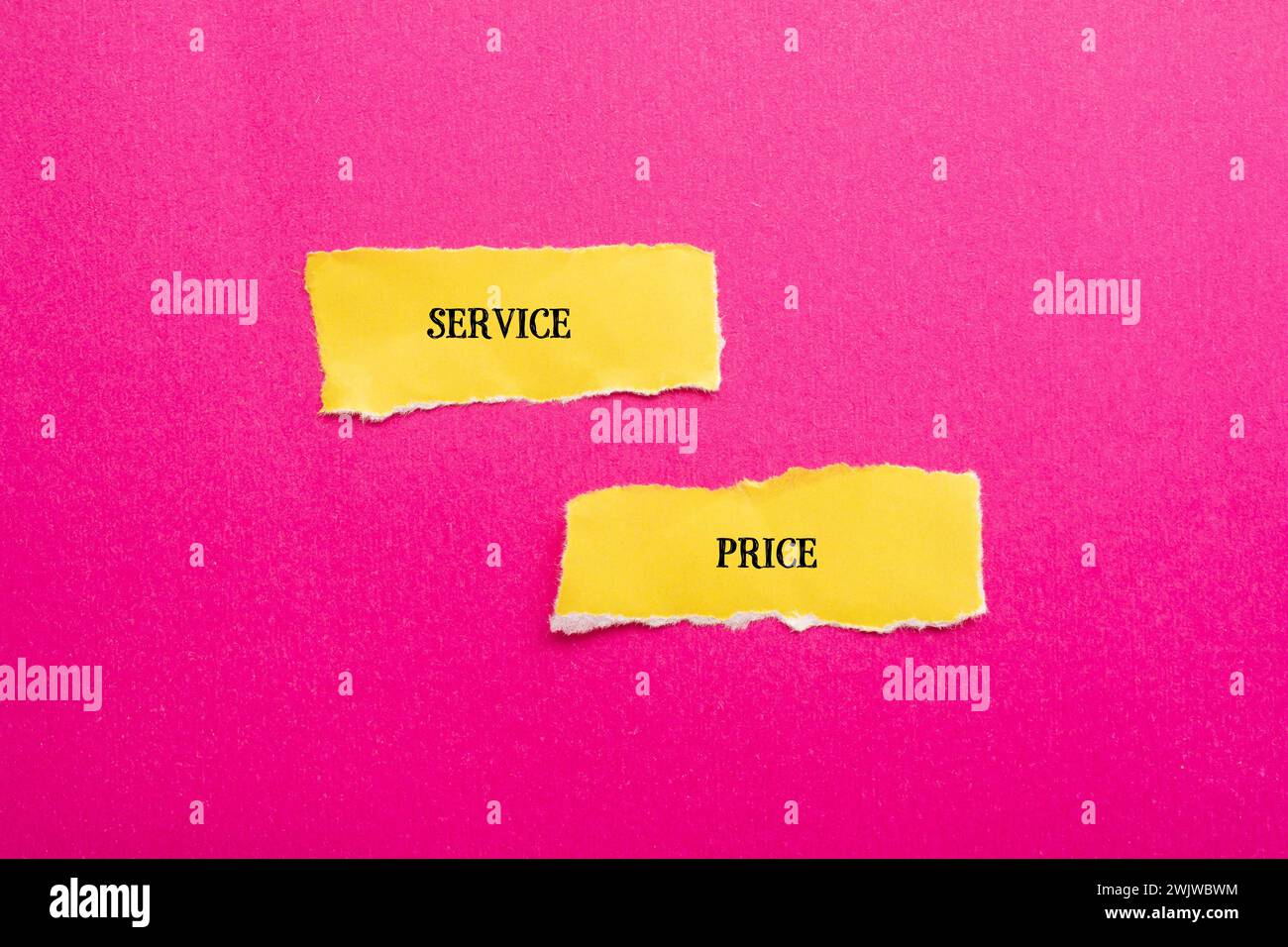 Service price words written on yellow torn paper with pink background ...