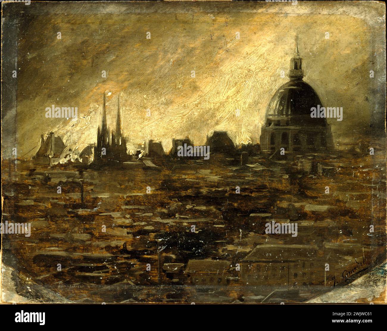 Jules Girardet (1856-1938). "The fires of the town, May 24, 1871". Wood oil, 1871. Paris ...