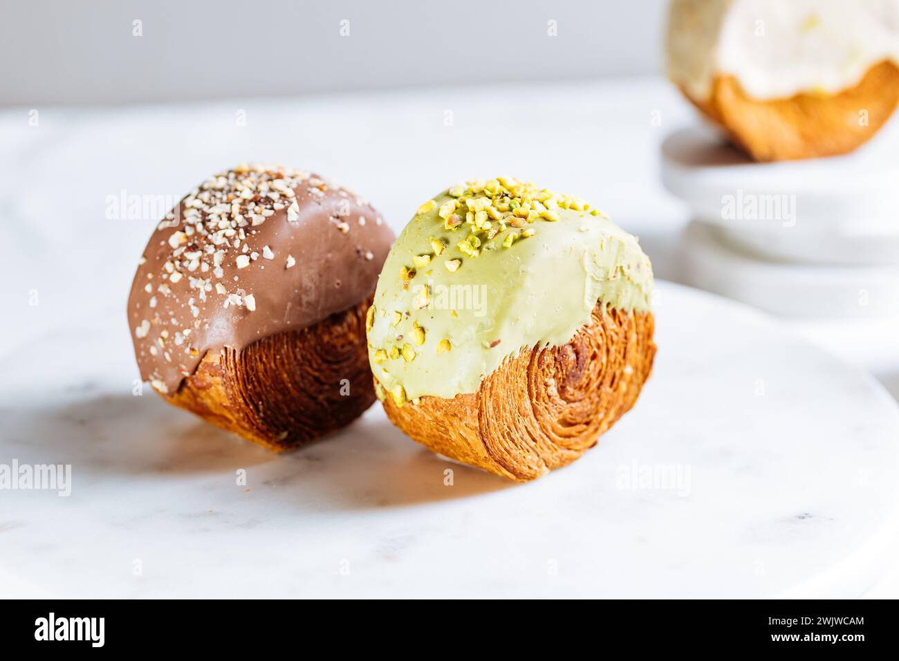 Fusion croissant sweet pastry Cromboloni. New York Dessert. Round puff ...