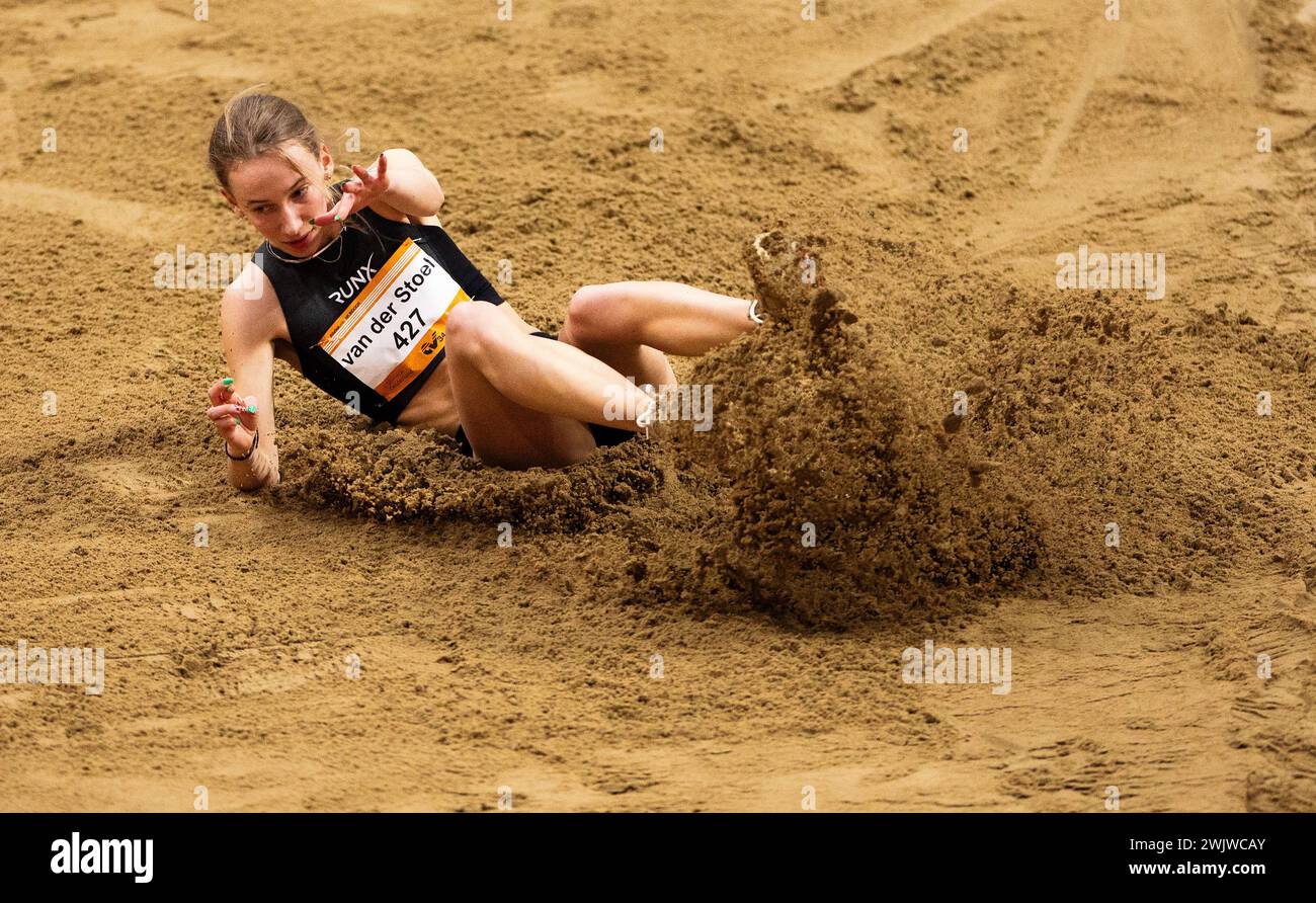 APELDOORN - Bente van der Stoel in action during the triple jump final ...
