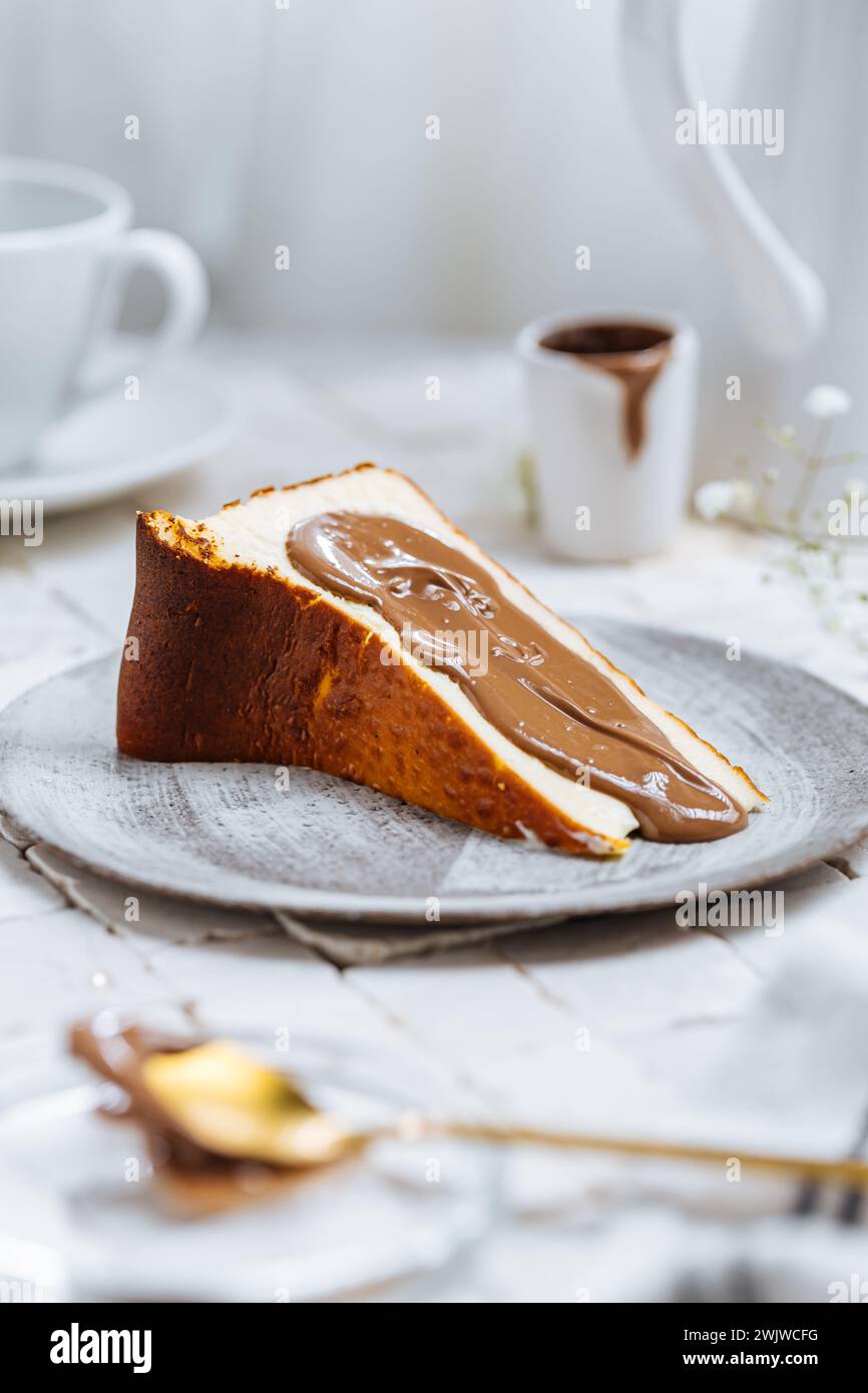 Popular Spanish dessert called San Sebastian cheesecake. basque burnt ...
