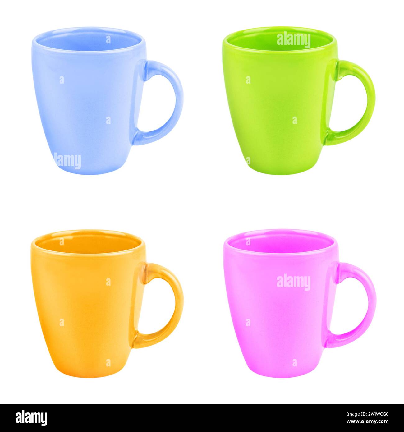 4 Various colorful cups isolated on white background Stock Photo - Alamy