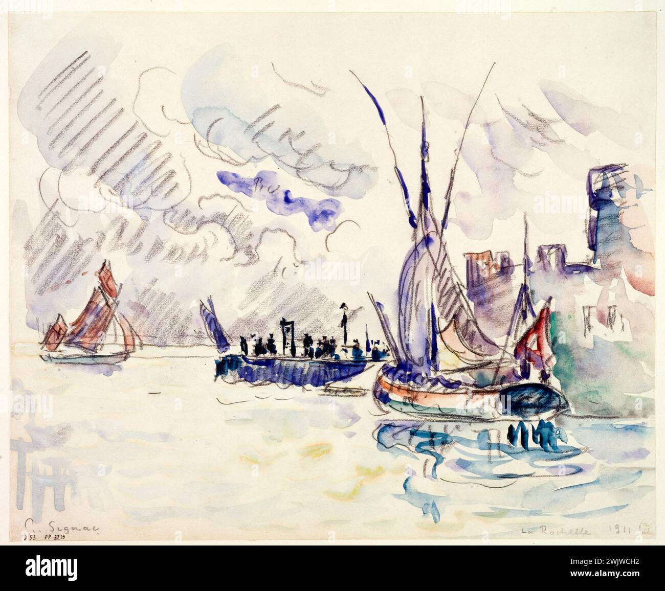 Paul Signac (1863-1935). "La Rochelle". Black pencil and watercolor on ...