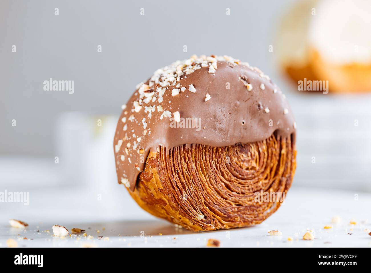 Fusion croissant sweet pastry Cromboloni. New York Dessert. Round puff ...