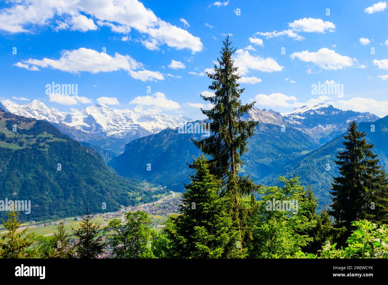 Breathtaking aerial view of Interlaken and Swiss Alps from Harder Kulm ...