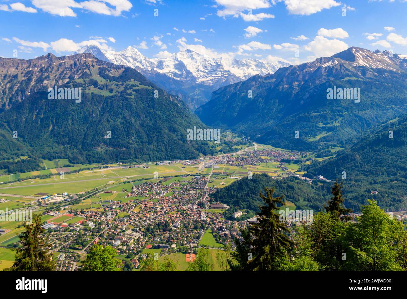 Breathtaking aerial view of Interlaken and Swiss Alps from Harder Kulm ...