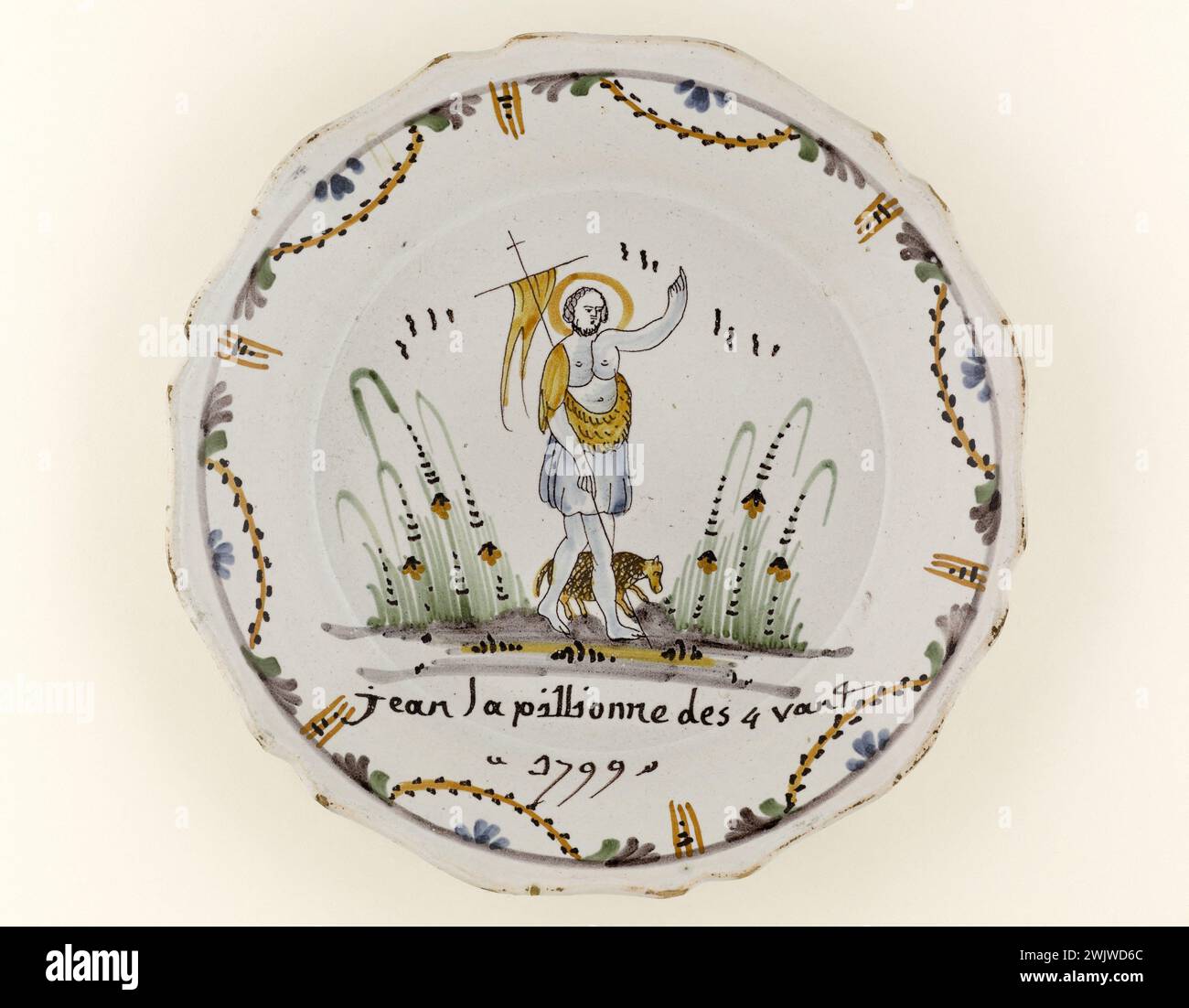 Anonymous. "Jean la Pillionne" patronymic plate. Earthenware. 1799 ...