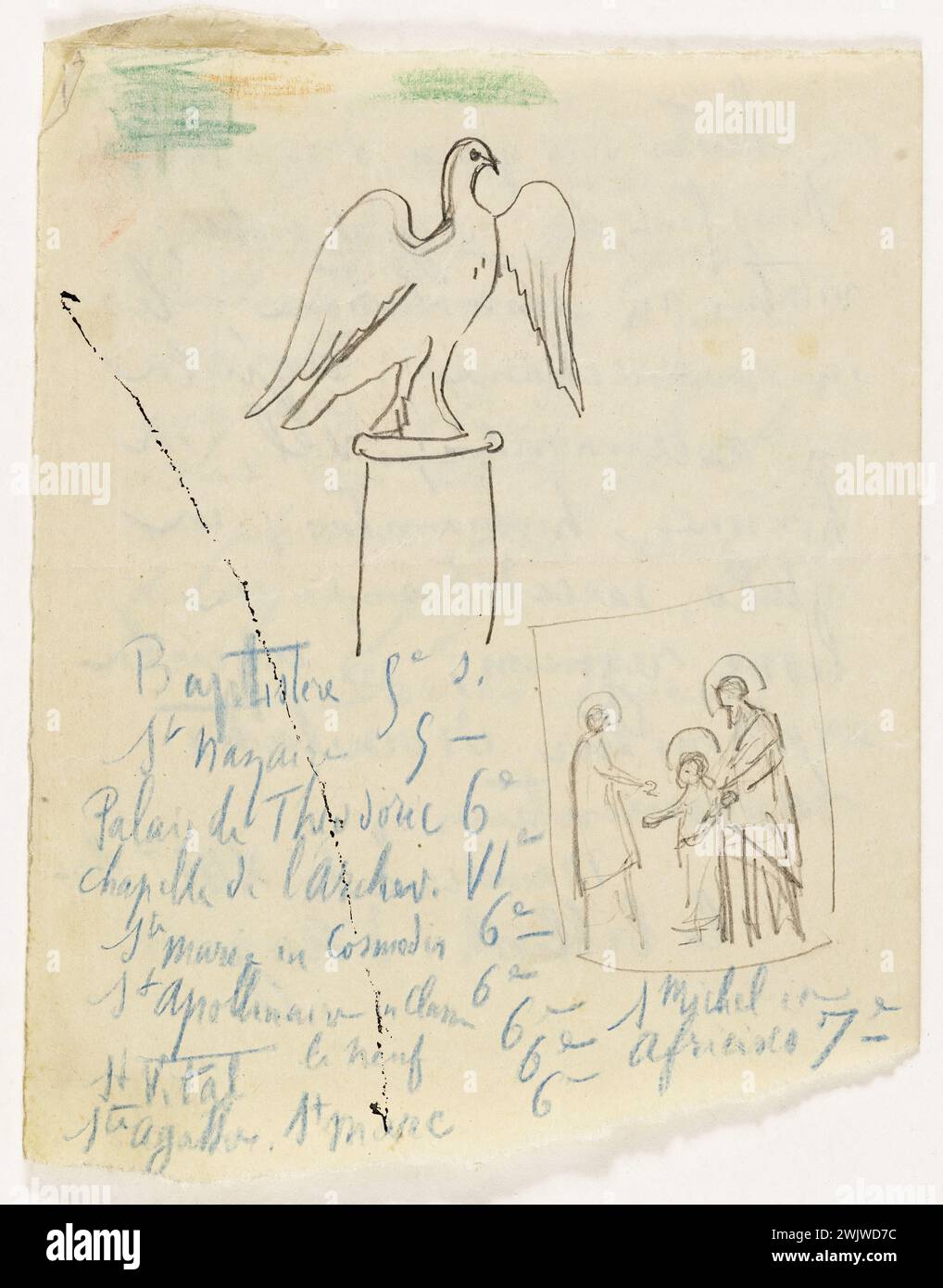 Arthur-Joseph Guéniot (1866-1951). Sketch on handwritten page: Aigle de ...