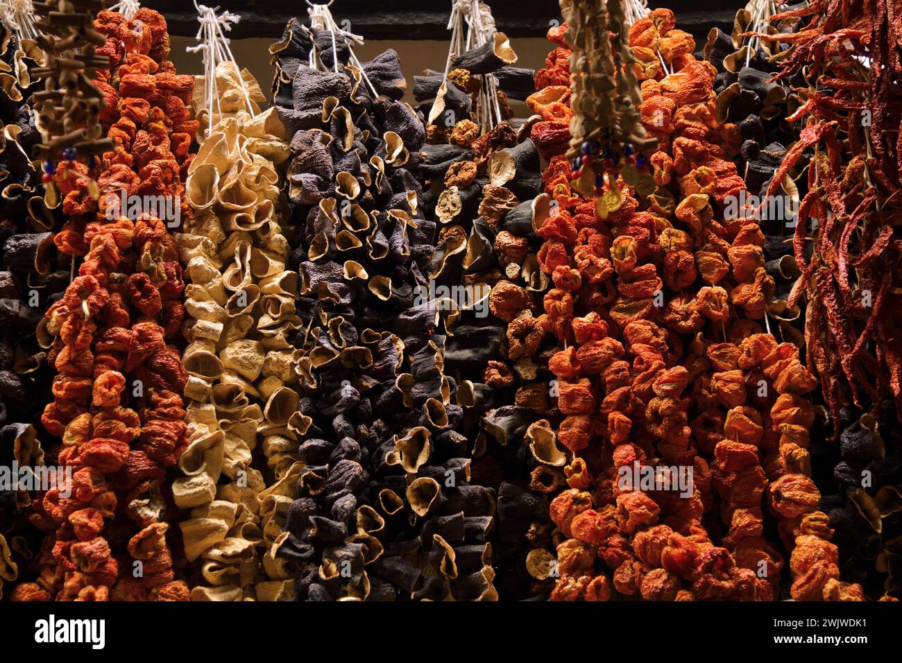 Dried vegetables hanging vertical on Egyptian Bazaar in Istanbul ...
