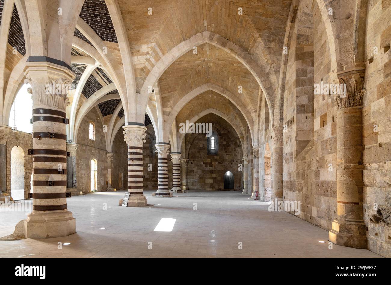 Syracuse, Sicily, Italy - February 16, 2023: Internal main hall of Castello Maniace Castle ...