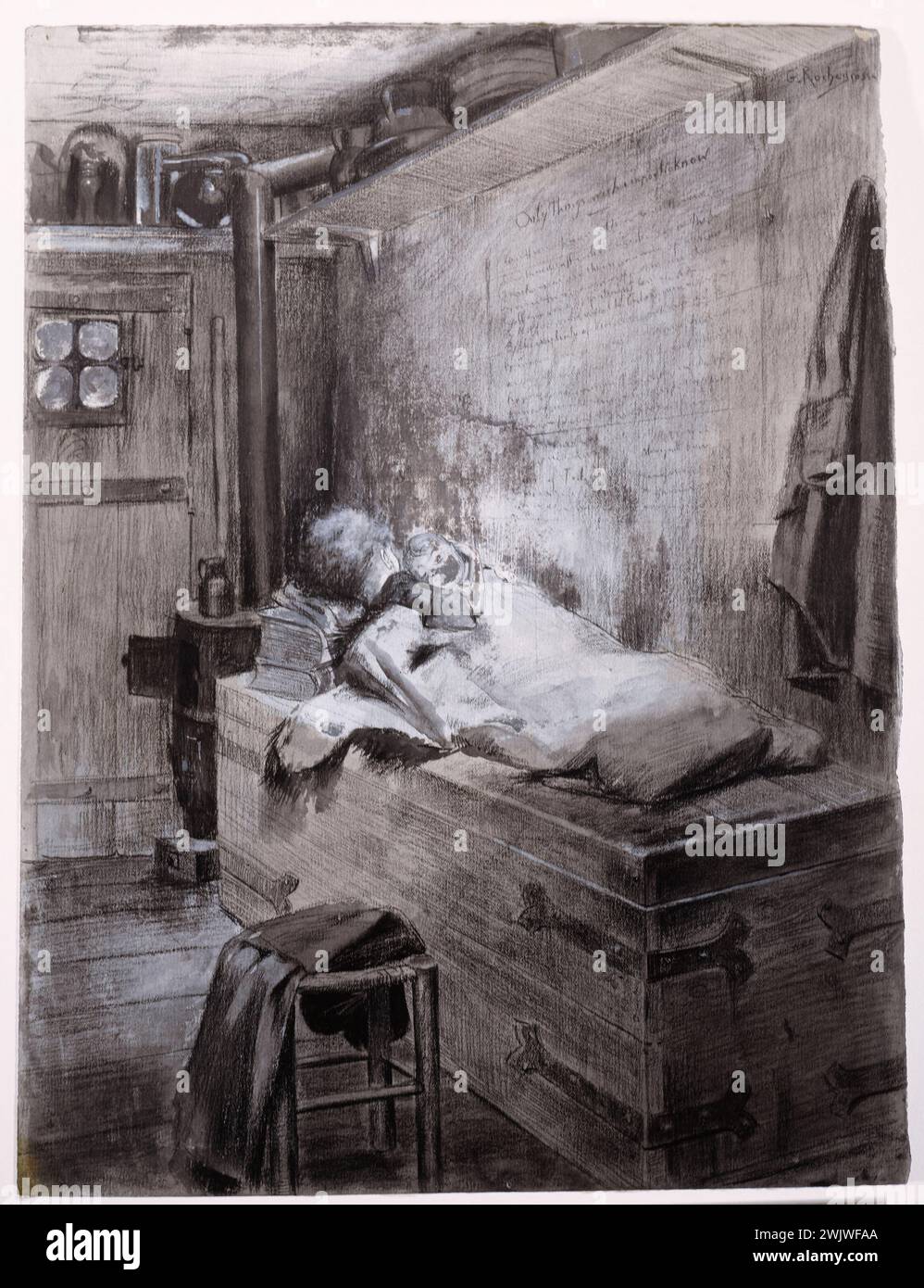 Georges-Antoine Rochegrosse (1859-1938). "Sleeping children". Drawing ...