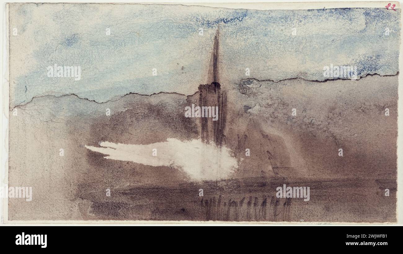 Victor Hugo (1802-1885). "Bell tower". Plume and brown ink wash, blue ...