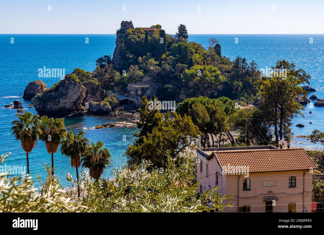 Taormina, Sicily, Italy - February 15, 2023: Panoramic view of Capo ...