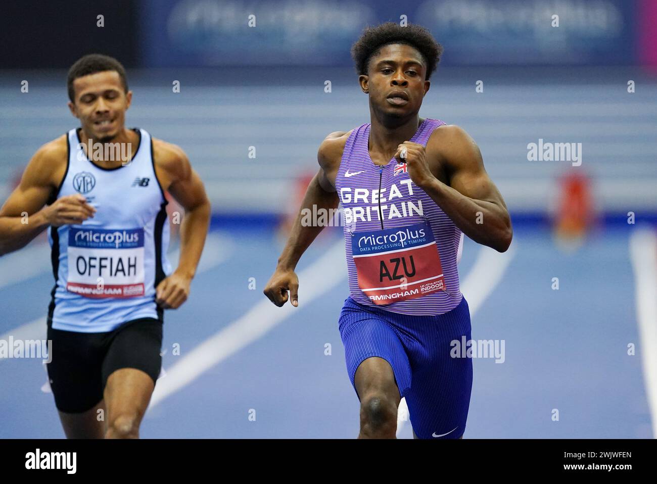 Jeremiah Azu wins the 60 m - Men Heat 1 during day one of the 2024 ...