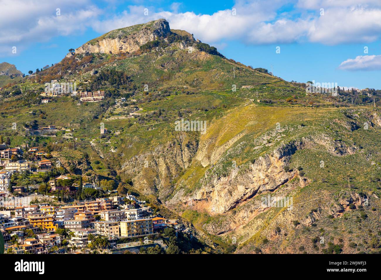 Taormina, Sicily, Italy - February 15, 2023: Mountains landscape over ...