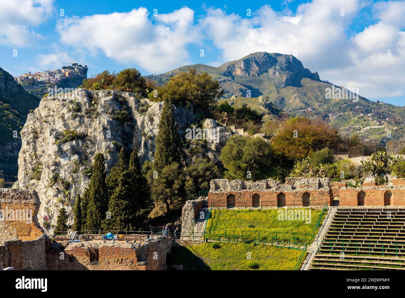 Taormina, Sicily, Italy - February 15, 2023: Mountains landscape with ...
