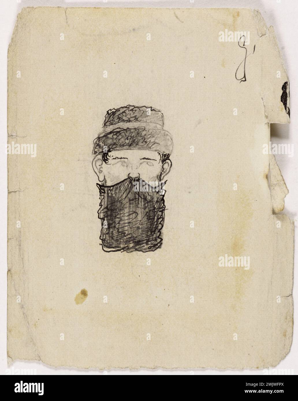 Arthur-Joseph Guéniot (1866-1951). Man's head with a large beard and a ...