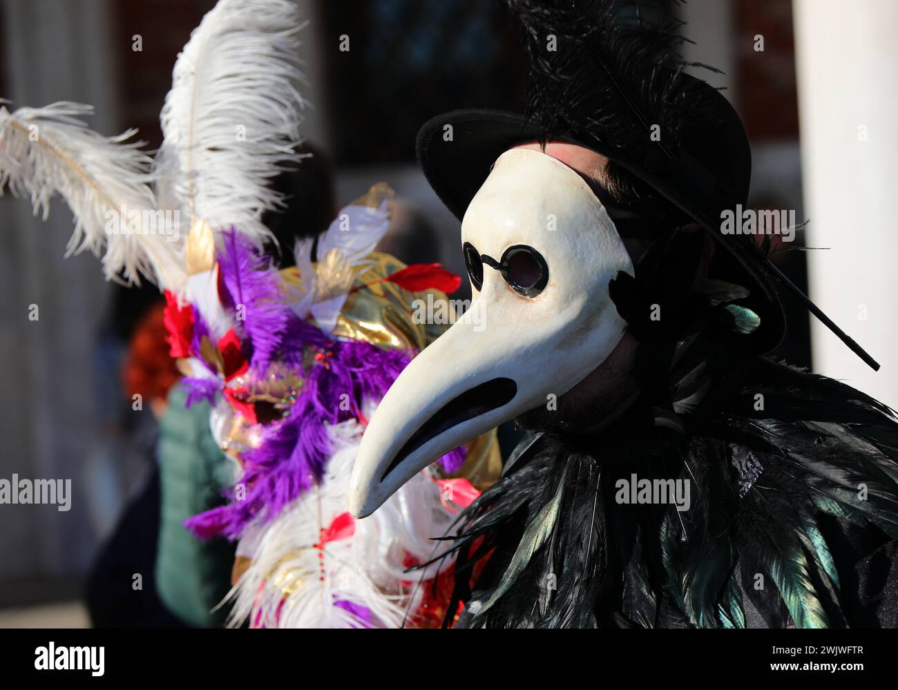 person disguised in a PLAGE DOCTOR costume with a long nose that was ...