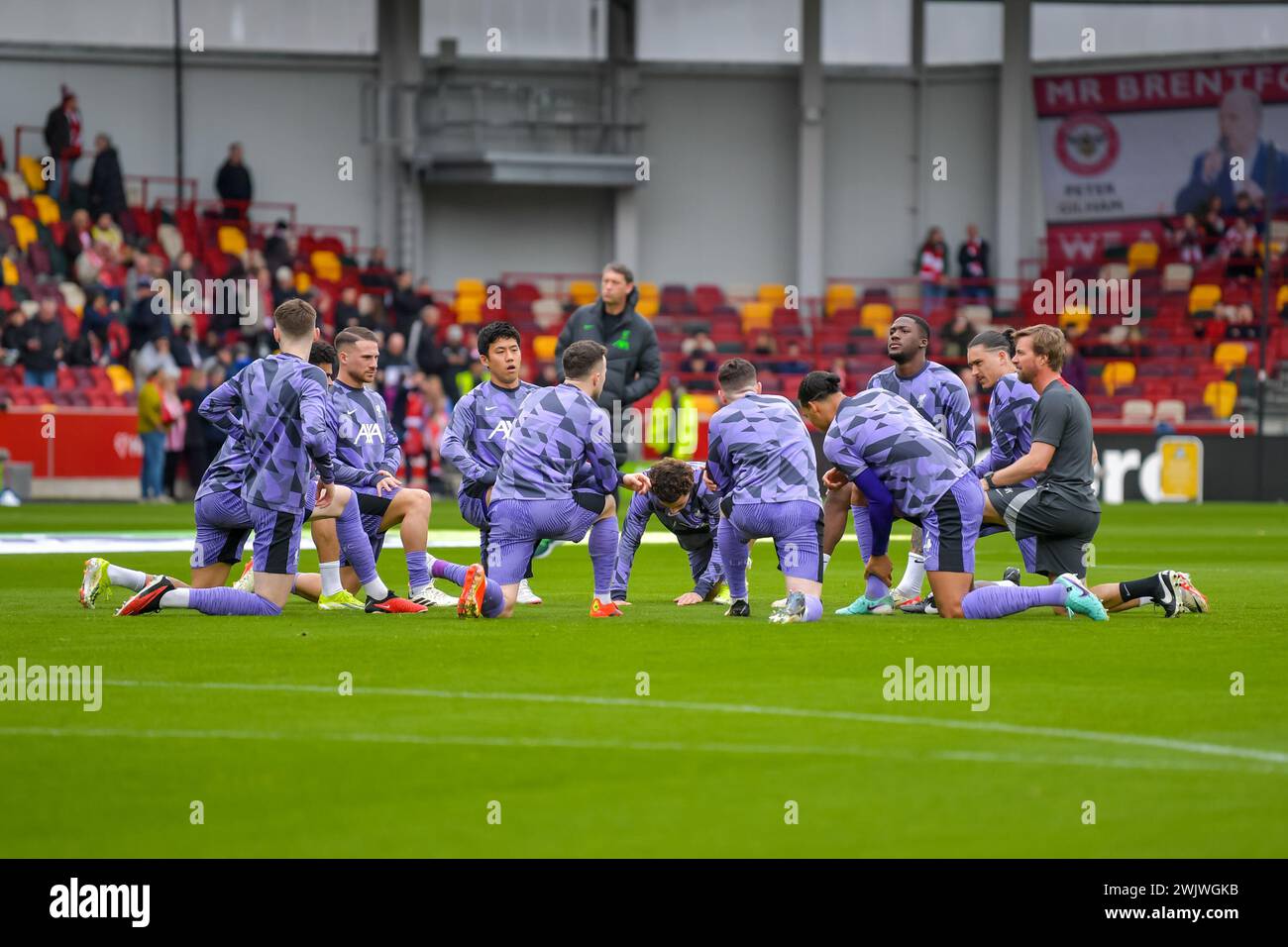 Liverpool FC huddle before the Premier League match between Brentford ...