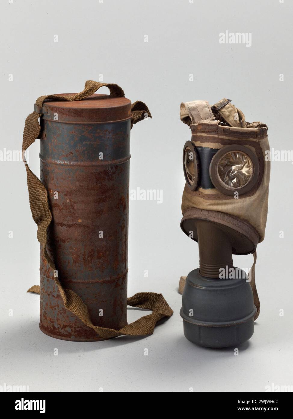 Passive defense protection mask. Metal, rubber, canvas, ink, paper ...