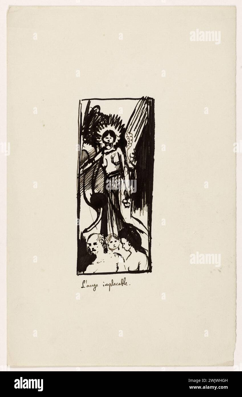 Arthur-Joseph Guéniot (1866-1951). The implacable angel. Feather ...