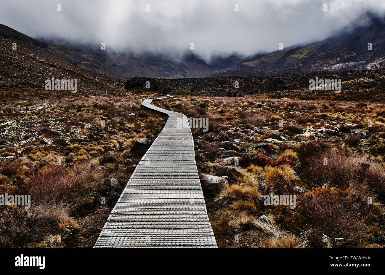 Path along Tongariro Alpine Crossing trail, Tongariro National Park ...