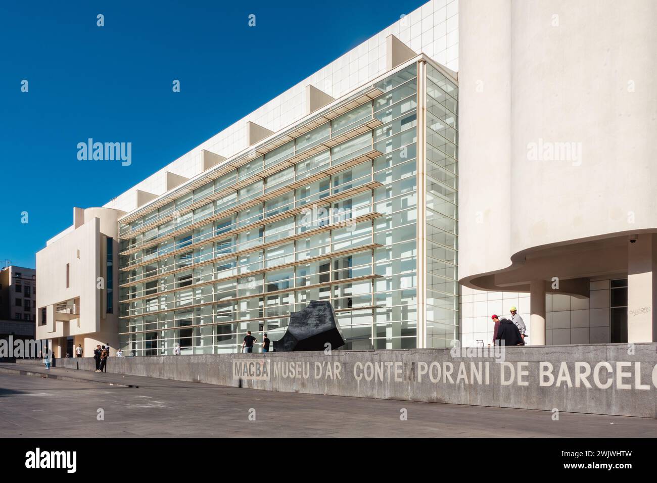 Barcelona, skaters at MACBA Museum of Contemporary Art. El Raval ...