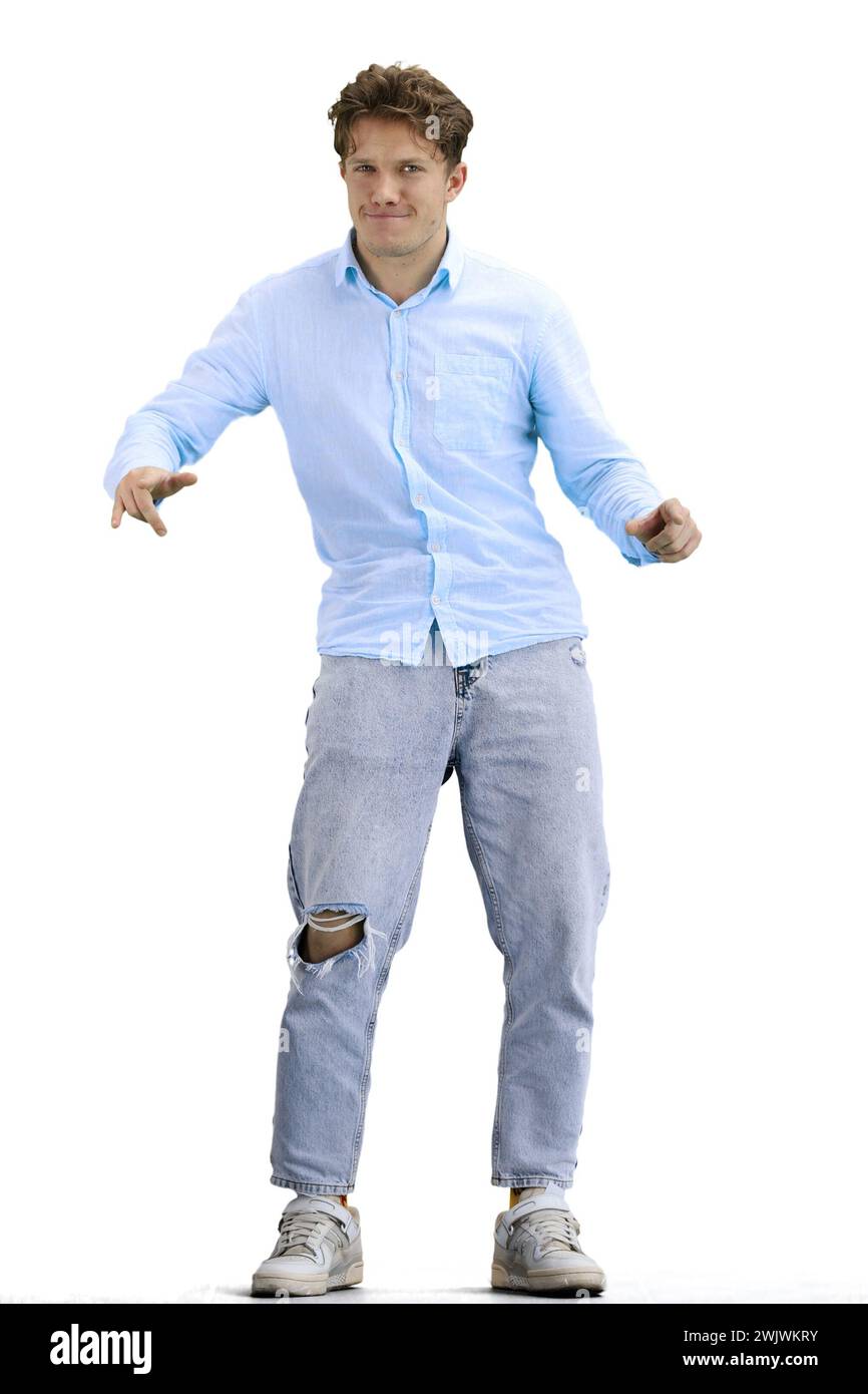 A man, on a white background, in full height, dancing Stock Photo - Alamy