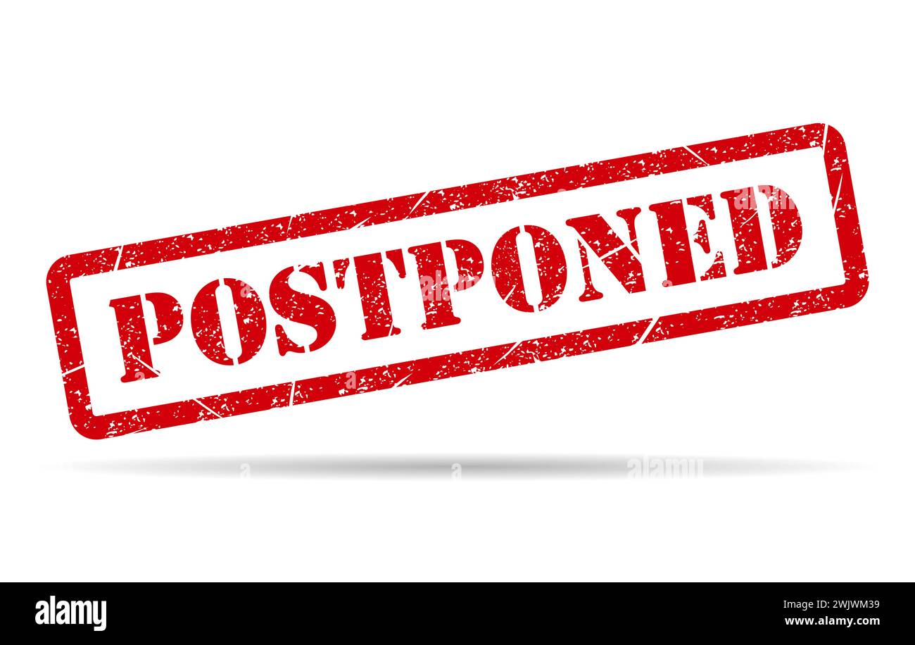 Postponed stamp symbol shadow, label sticker sign button, text banner ...