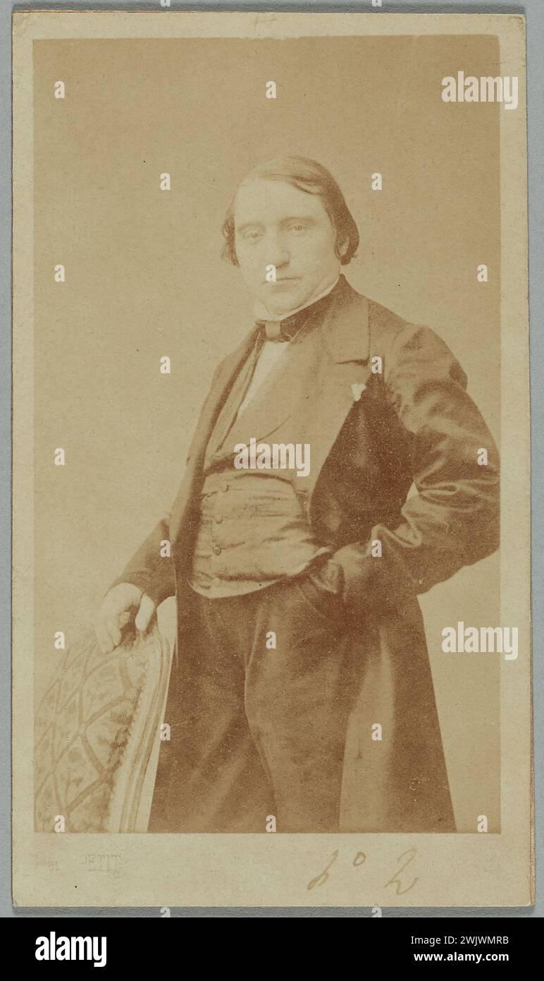 Anonymous, Ernest Renan, standing, 3/4 left profile, leaning on the ...